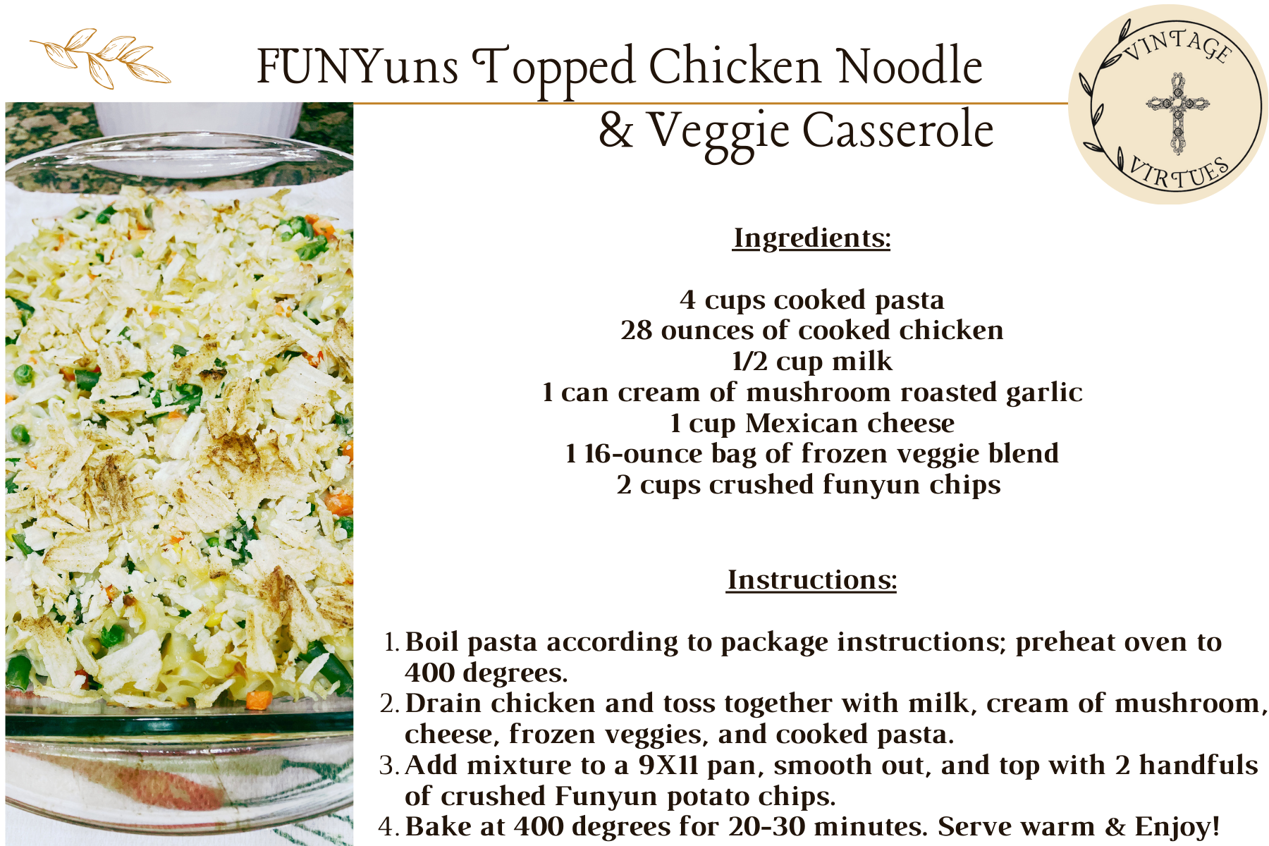 Kid Friendly FUNyuns Topped Chicken Noodle & Veggie Casserole: A Quick ...